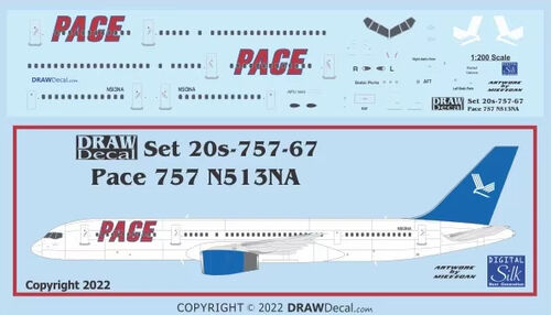 Draw Decal 20-757-67 Boeing 757-200 - Pace Airlines (N513NA)