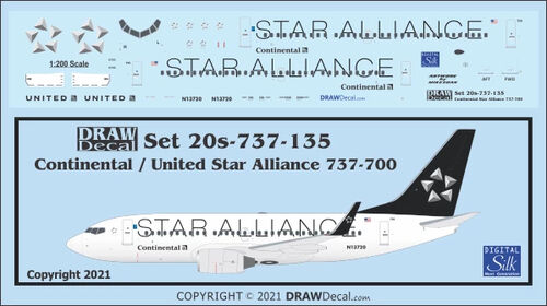 Draw Decal 20-737-135 Boeing 737-700 - Continental / United Star Alliance
