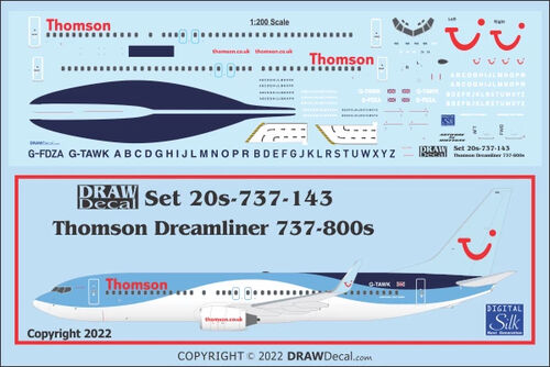 Draw Decal 20-737-143 Boeing 737-800 - Thomson "Dreamliner Scheme" (includes blue stripe section)