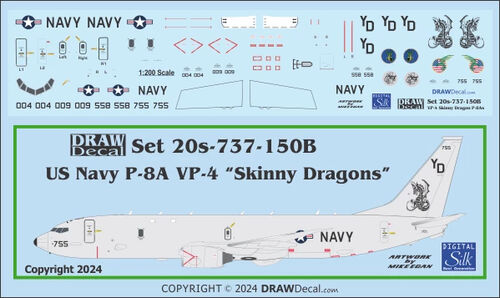 Draw Decal 20-737-150B Boeing P-8 A Poseidon - US Navy VP-4 Skinny Dragons Decals