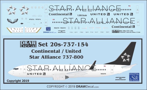 Draw Decal 20-737-154 Boeing 737-800 - Continental / United Star Alliance
