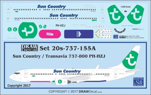 Draw Decal 20-737-155A Boeing 737-800 - Sun Country / Transavia (2015 Scheme Hybrid)