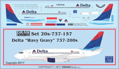 Draw Decal 20-737-157 Boeing 737-200 - Delta Airlines "Wavy Gravy"