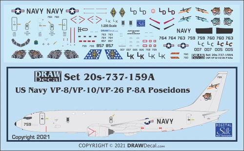 Draw Decal 20-737-159A Boeing P-8 A Poseidon - US Navy VP-8, VP-10 and VP-26 Squadrons Decals