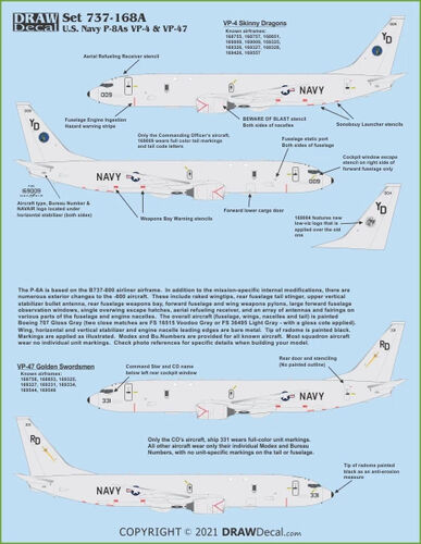 Draw Decal 20-737-168A Boeing P-8A Poseidon - US Navy VP-40 and VP-47 Squadrons Decals