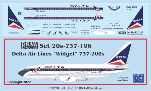 Draw Decal 20-737-196 Boeing 737-200 - Delta Air Lines "Widget"