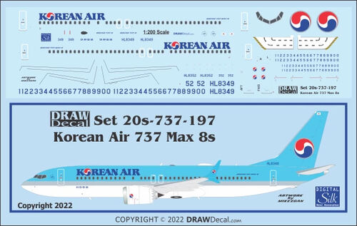 Draw Decal 20-737-197 Boeing 737 MAX8 - Korean Air