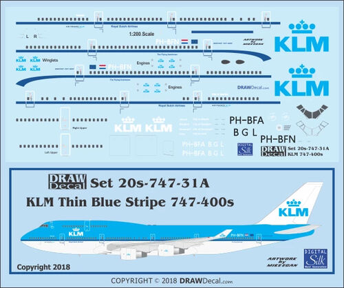 Draw Decal 20-747-31A Boeing 747-400 - KLM Thin Blue Stripe