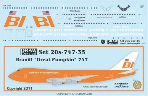 Draw Decal 20-747-35 Boeing 747 - Braniff "Great Pumpkin"
