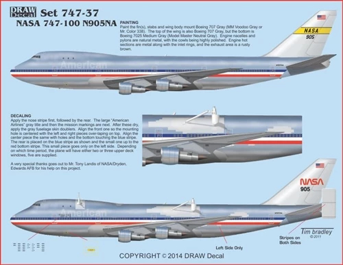 Draw Decal 20-747-37 Boeing 747-100 - NASA Bare Metal Shuttle Carrier
