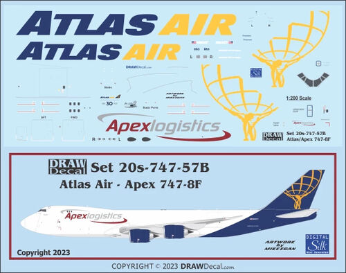 Draw Decal 20-747-57B Boeing 747-8F - Atlas Air - Apex Logistics (Final 747 Delivery)