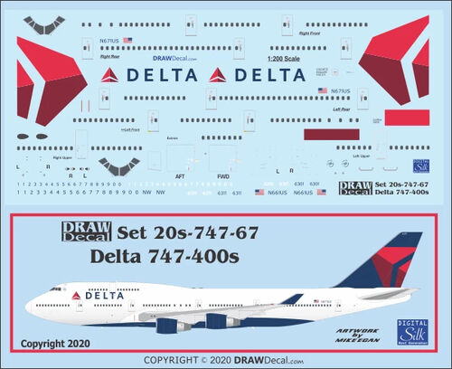 Draw Decal 20-747-67 Boeing 747-400 - Delta Airlines