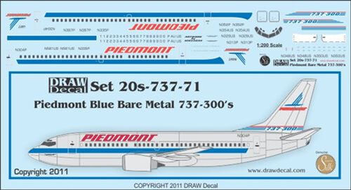 Draw Decal 20-737-71 Boeing 737-300 - Piedmont Bare Metal Blue
