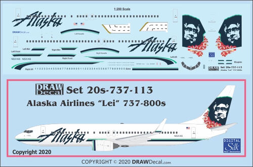 Draw Decal 20-737-113 Boeing 737-800 - Alaska Airlines Eskimo w/ Lei (ETOPS)