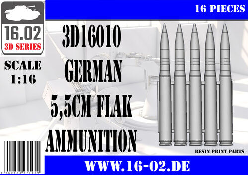 Custom scale 3D16010 German 5,5cm Flak Ammunition (16pcs)