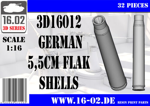 Custom scale 3D16012 German 5,5cm Flak Shells (32pcs)
