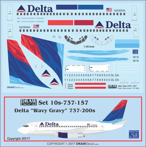 Draw Decal 10-737-157 Boeing 737-200s - Delta" Wavy Gravy"
