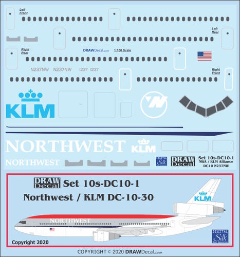 Draw Decal 10-DC10-01 DC10 30 - N237NW Northwest / KLM Alliance