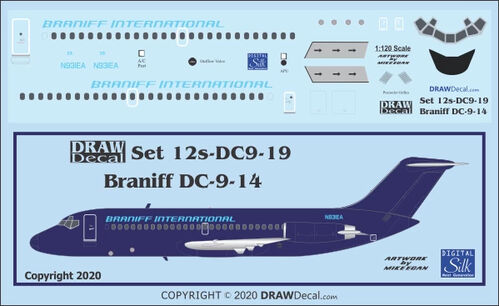 Draw Decal 12-DC9-19 DC-9-14 - Braniff