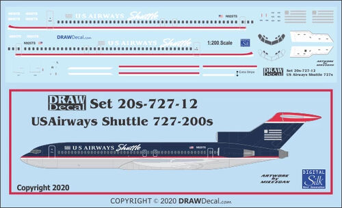 Draw Decal 20-727-12 Boeing 727-200 - US Air Shuttle