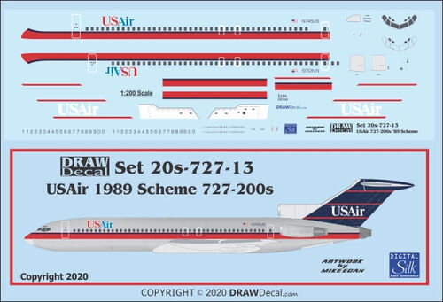 Draw Decal 20-727-13 Boeing 727-200 - US Air 1989 Scheme
