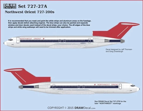 Draw Decal 20-727-27A Boeing 727-200 - Northwest Orient Airlines