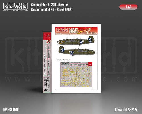 Kits World M481055 Consolidated B-24 D Liberator - Wheels and Canopy Frame Paint Mask outside only (for Revell 03831 kits)