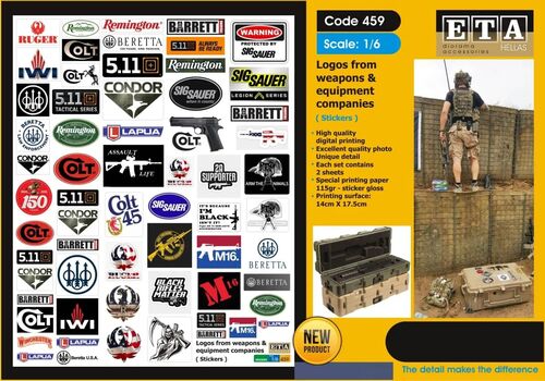 ETA DIORAMA ACCESSORIES 459 Logos from Weapons & Equipment Companies - stickers