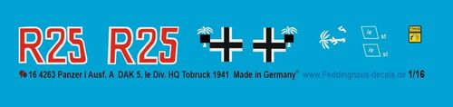 Peddinghaus-Decals 4263 Panzer I Ausf. A, 5. le Division, HQ Tobruck 1941