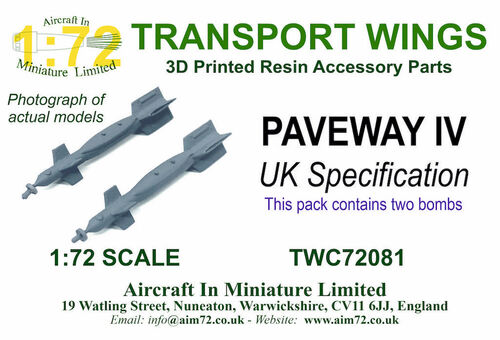 Aircraft In Miniature Ltd TWC72081 Paveway IV - UK Specification 3D-Printed (2 pcs)