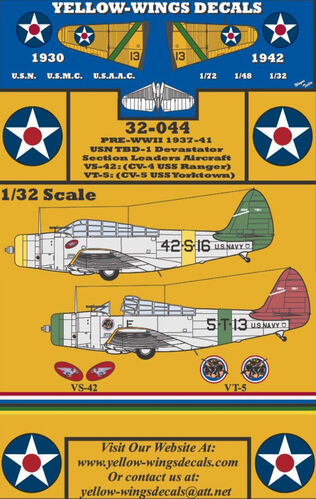 Yellow Wings 32044 US Navy Pre-WWII Douglas TBD-1 Devastator - VS-42 USS Ranger and VT-5 USS Yorktown