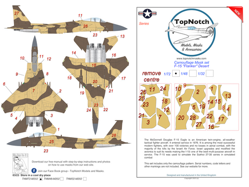 TopNotch 72-M202 McDonnell Douglas F-15C Eagle Desert 'Flanker' - Camouflage Pattern Paint Masks