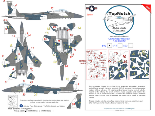 TopNotch 72-M203 McDonnell Douglas F-15 C Eagle Splinter - Camouflage Pattern Paint Masks