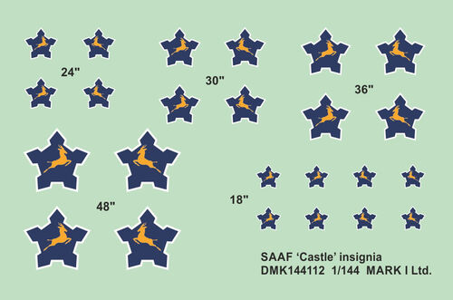 Mark I Decals DMK144112 South African AF Springbok and Castle Insignia (1958-1981) - 2 sets