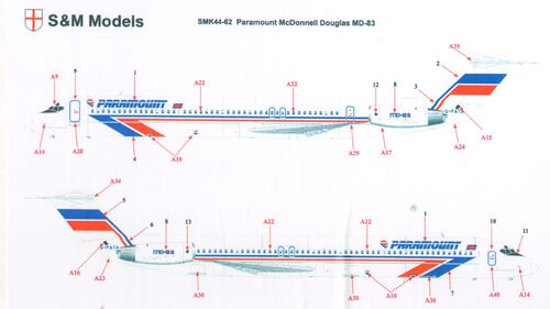 S & M Models 44-62 McDonnell-Douglas MD-83 - Paramount Airways Decals