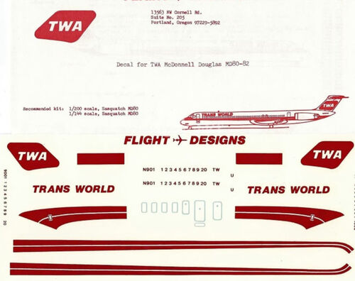 Flight Designs 059 McDonnell Douglas MD-80/MD-82 - TWA Trans World Decals