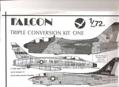 Falcon Model VC001 RF-8 Crusader / TA-7C Corsair and TF-100F Super Sabre - Two seat conversions set. (vacform) (for Airfix and Hasegawa kits) no decals are included