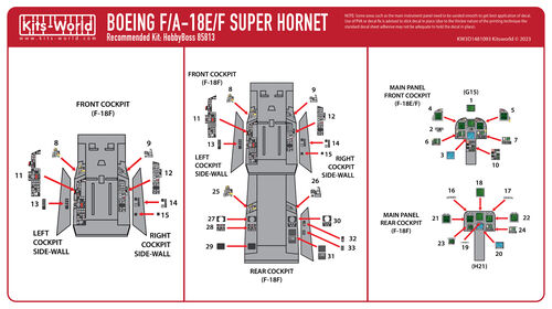 Kits World 3D1481093 F/A-18 E/F Super Hornet - Cockpit Interior Detail Set (for Hobby Boss 85813 kit)
