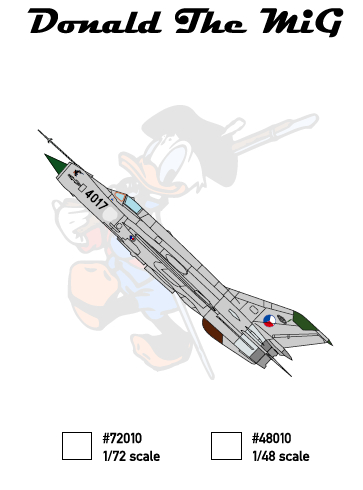 JBr Decals 72010 Donald the MiG - Decals for MiG-21 MF #4017 (9th Fighter Bomber Regiment)