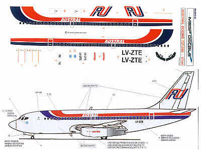 MASP 4054 Boeing 737-200 - Austral LV-ZTE Decals