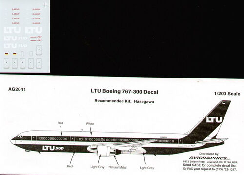 Avigraphics 2041 Boeing 767-300 LTU Decals (for Hasegawa kits)