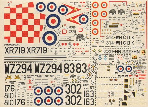 Modeldecal 056 Lightning F.3 / Lynx HAS.2 / Attacker FB.2 and T-33 A Shooting Star Decals