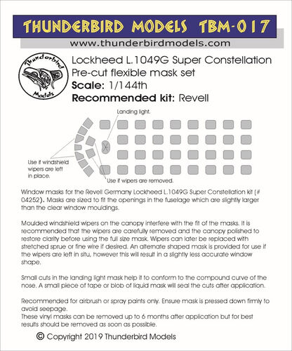 Thunderbird Models TBM017 Lockheed L-1049 Constellation - Painting Mask (for Revell kits)