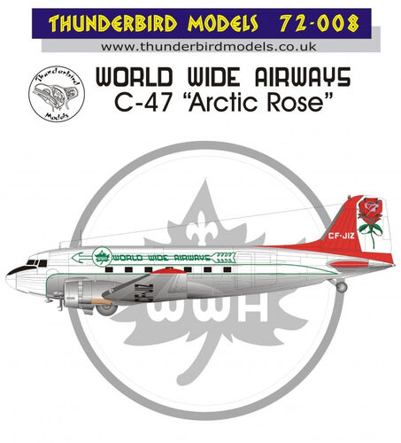 Thunderbird Models 72008 Douglas C-47 - World Wide Airways CF-JIZ 'Arctic Rose' Decals
