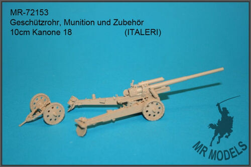 MR Modellbau 72153 10 cm Kanone 18 - Gun barrel, ammunition and equipment (for Italeri kits)