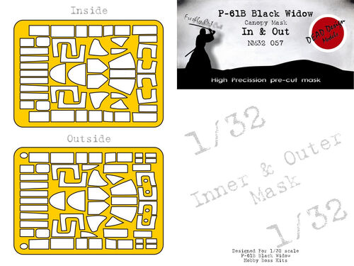 DEAD Design Models NM32057 Northrop P-61 Black Widow - canopy frame paint mask (inside and outside) (for Hobby Boss kits)
