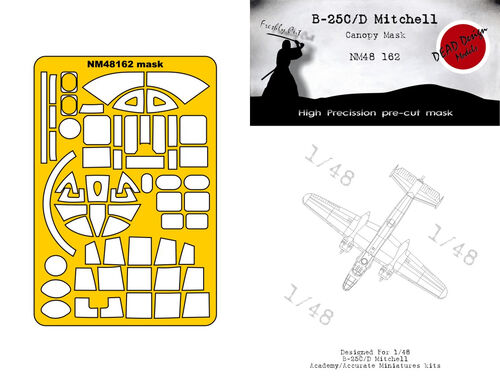 DEAD Design Models NM48162 North American B-25 C/D Mitchell - Canopy Mask (for Academy and Accurate Miniatures kits)