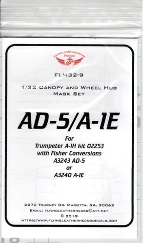 Flying Leathernecks M32-09 Douglas A-1E/AD-5 Skyraider - canopy and wheel hub paint mask for use with Fisher Conversion (for Trumpeter kits)