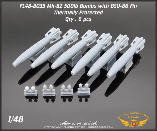 Flying Leathernecks 48-8035 Mk-82 thermally protected with BSU-86 retarded fins - 3D-Printed (6 pcs)