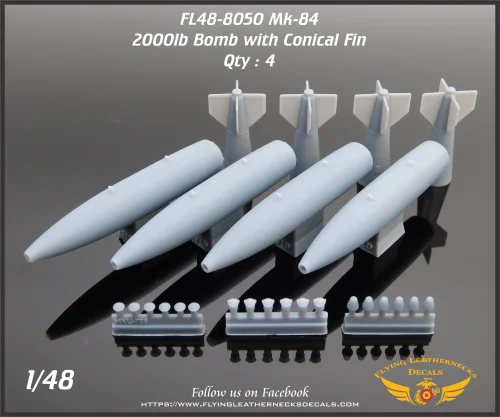 Flying Leathernecks 48-8050 Mk-84 2000lb bombs with conical fins - 3D-Printed (4 pcs)